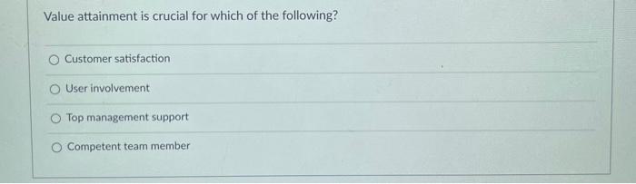 Solved Value attainment is crucial for which of the | Chegg.com