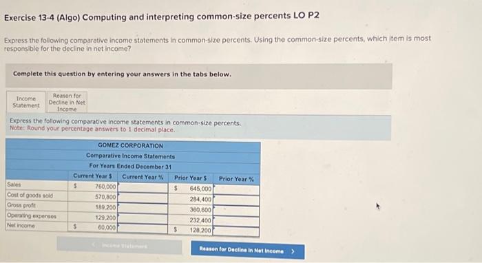 Solved Exercise 13-4 (Algo) Computing and interpreting | Chegg.com