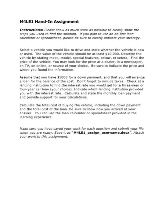 M4LE1 Hand-In Assignment Instructions: Please show as | Chegg.com