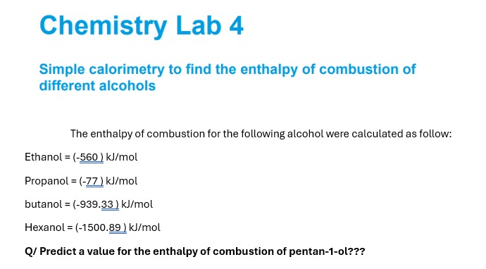 Predict a value for the enthalpy of combustion of | Chegg.com