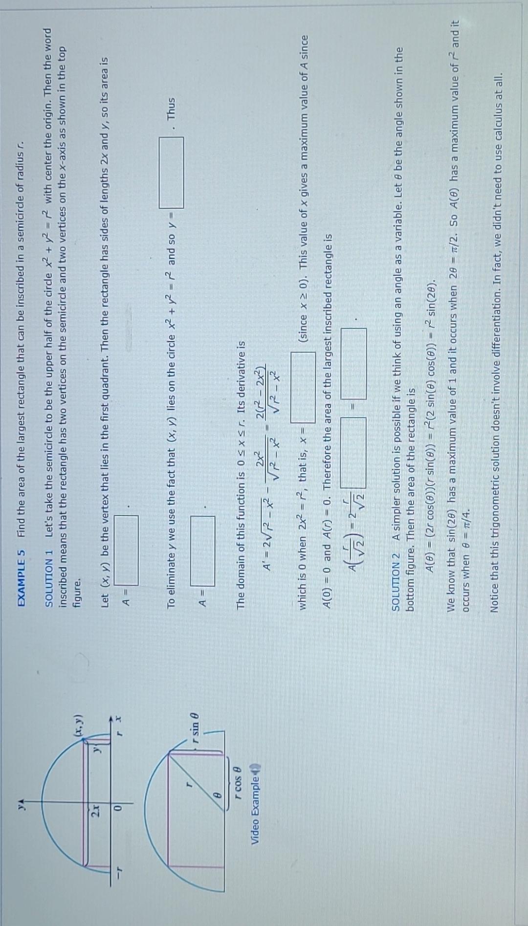 Solved EXAMPLE 5 Find the area of the largest rectangle that | Chegg.com