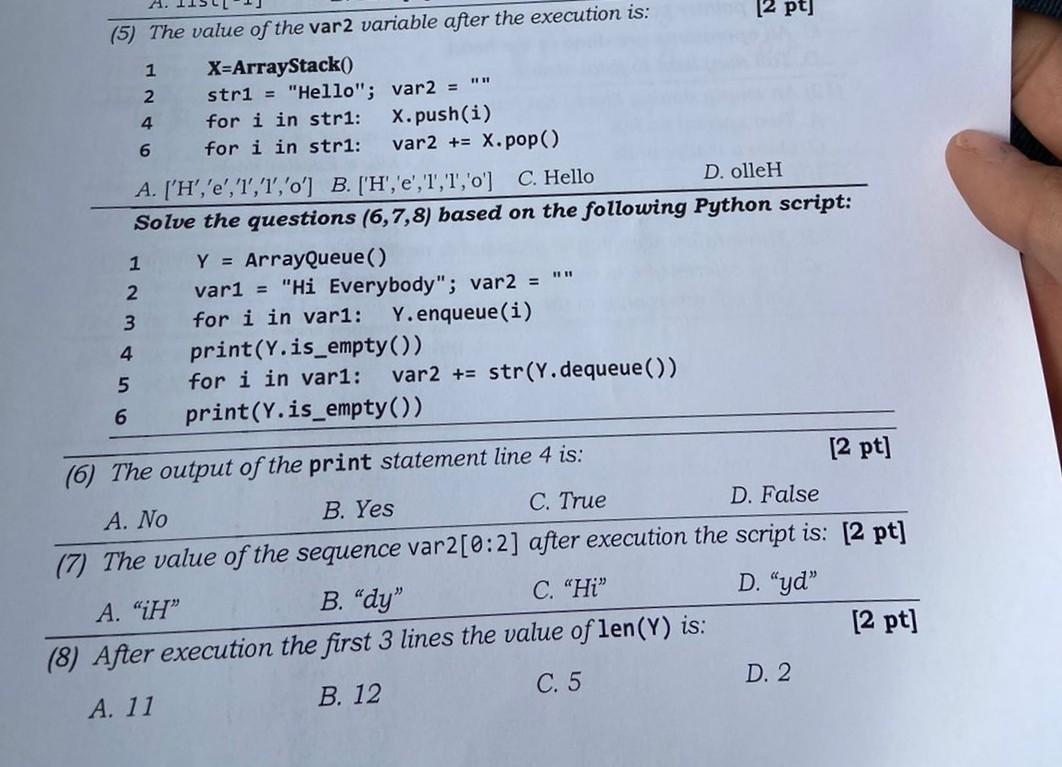 Solved 1 4 [2 pt] (5) The value of the var2 variable after | Chegg.com
