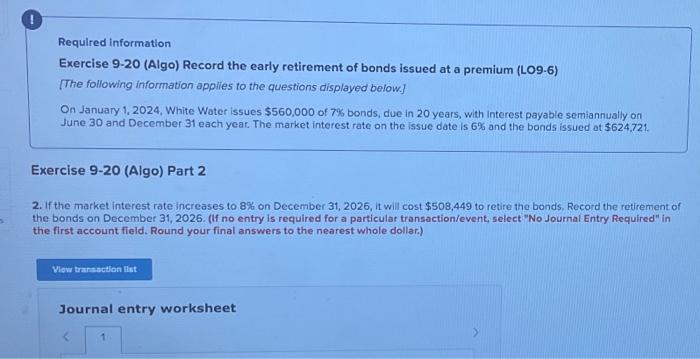Solved Required Information Exercise 9-20 (Algo) Record the | Chegg.com