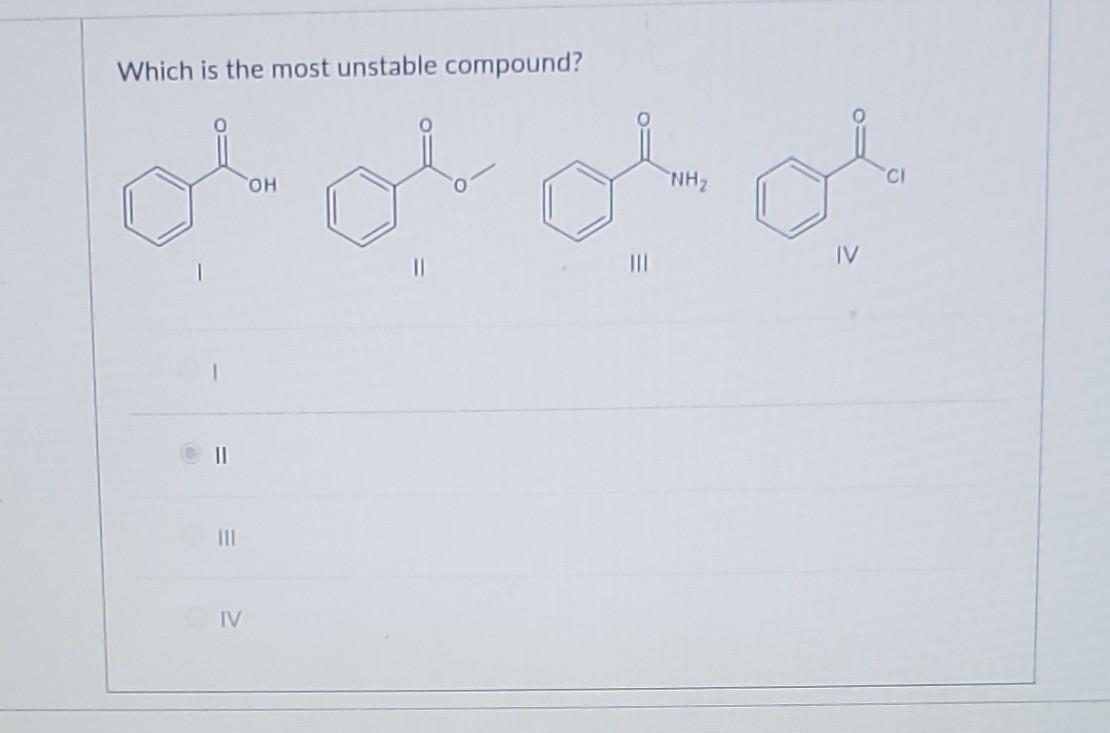 Solved Which is the most unstable compound? OH "NH2 ci 11 | Chegg.com