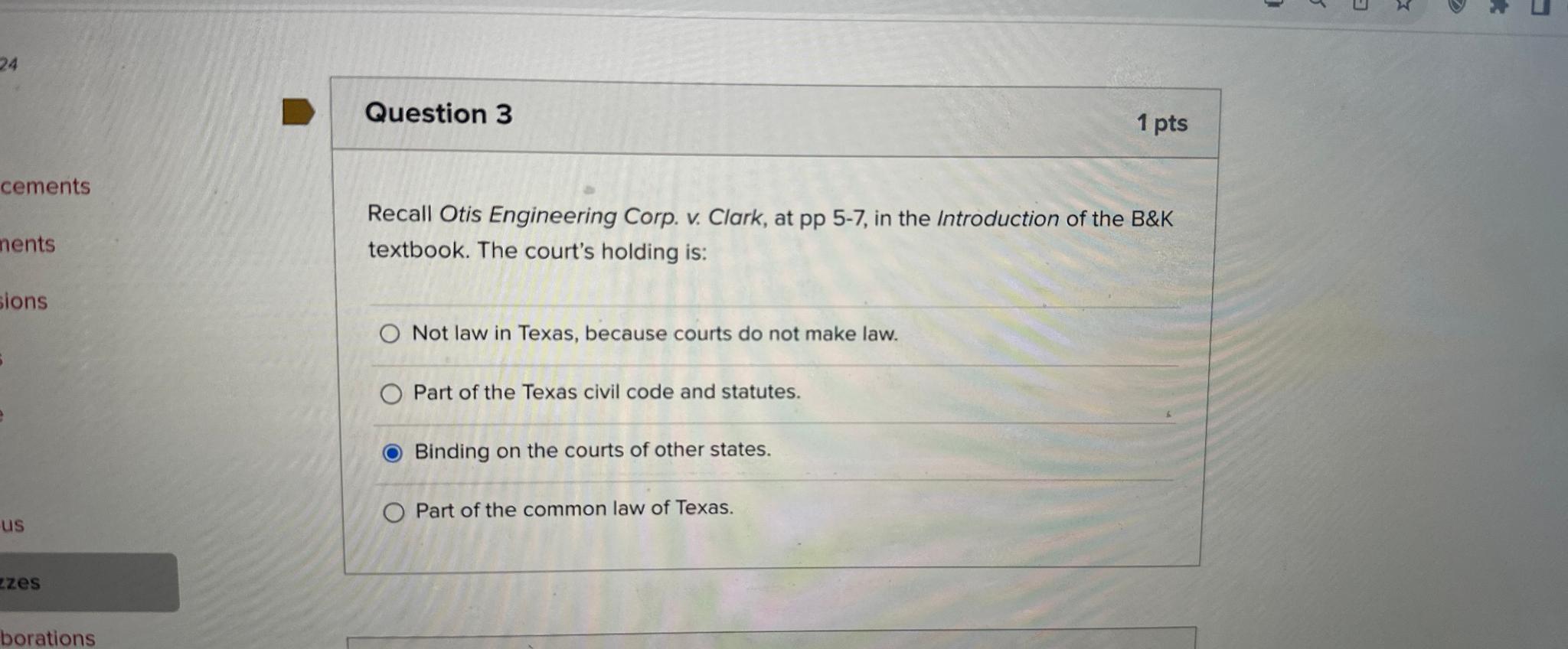 Solved Question 31 ﻿ptsRecall Otis Engineering Corp. v. | Chegg.com