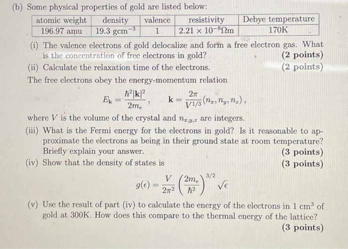 Solved Some physical properties of gold are listed below: | Chegg.com