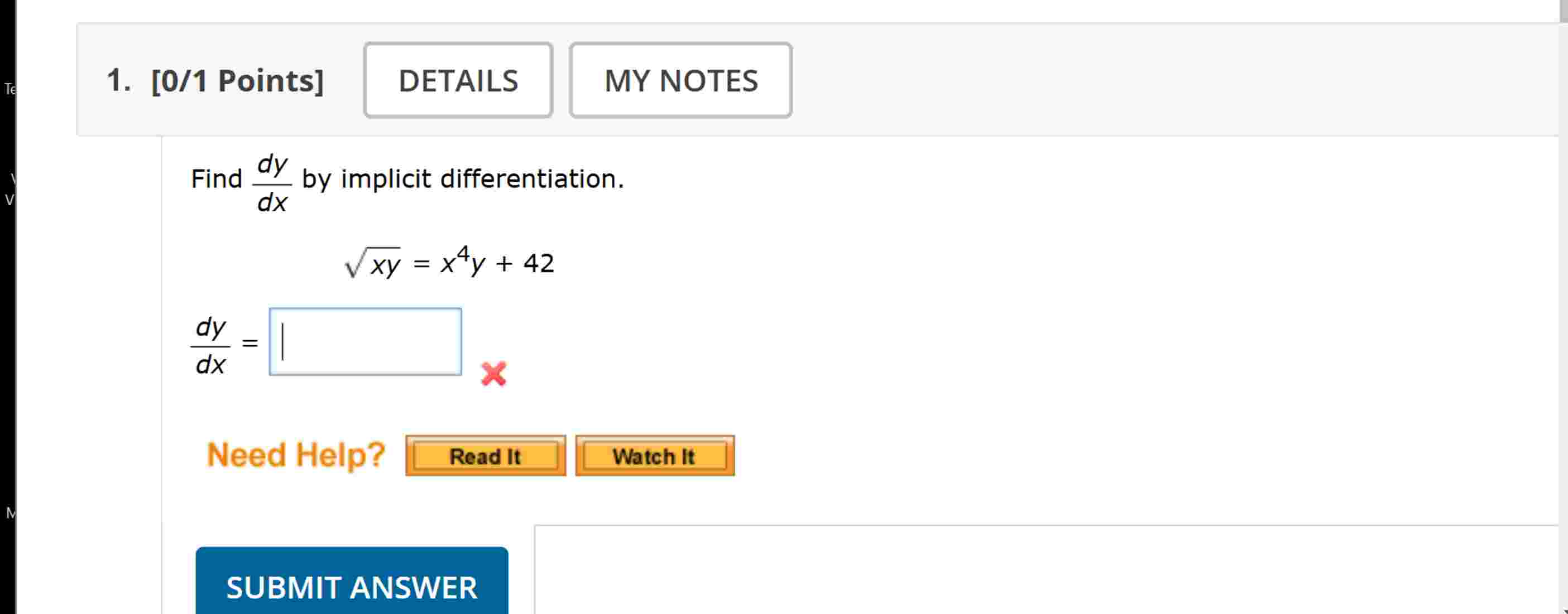 Solved [01 ﻿Points]Find dydx by ﻿implicit | Chegg.com