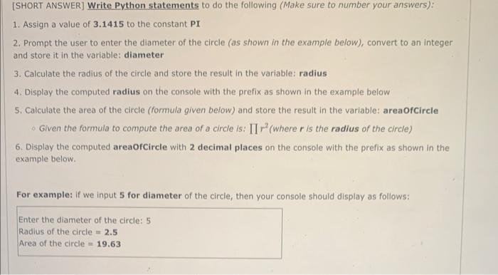 Solved [SHORT ANSWER] Write Python statements to do the | Chegg.com