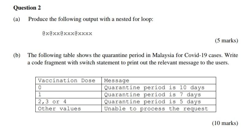 Solved (a) Produce the following output with a nested for | Chegg.com