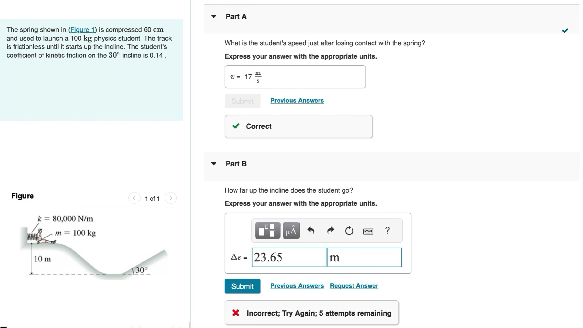 Solved The spring shown in (Figure 1) ﻿is compressed 60 ﻿cm | Chegg.com