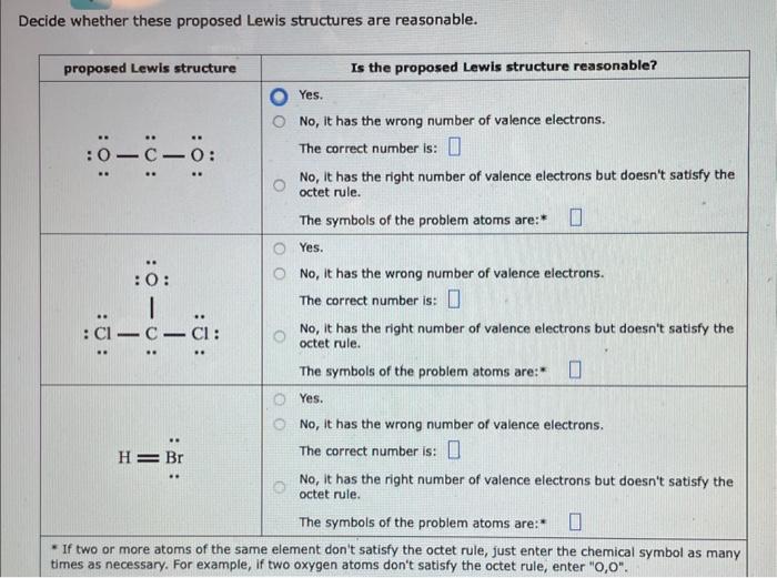 Solved Peride whather these nronnsed Lewis structures are | Chegg.com