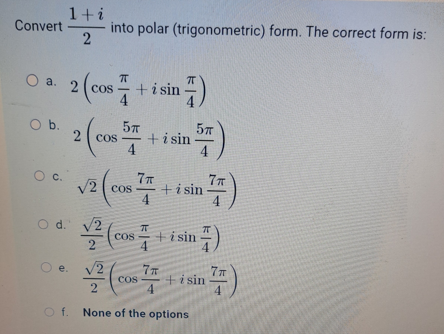 Solved Convert 1+i2 ﻿into polar (trigonometric) ﻿form. The | Chegg.com