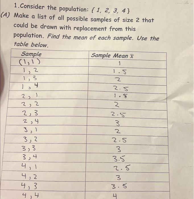 Solved B) Construct the sampling distribution of sample | Chegg.com