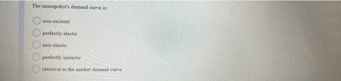 Solved The monopolist's demand curve is: non-existent | Chegg.com