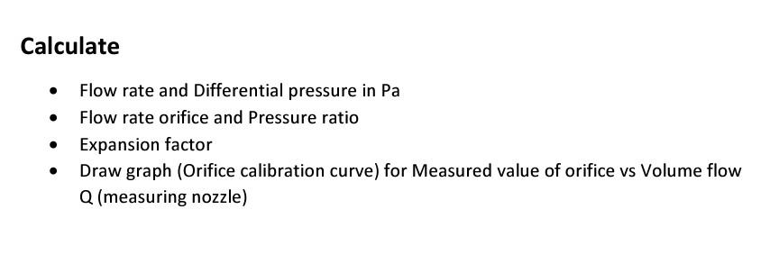 Solved Calculate - Flow rate and Differential pressure in Pa | Chegg.com