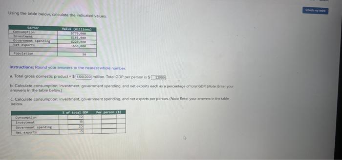 Solved Using the table below, calculate the indicated values | Chegg.com