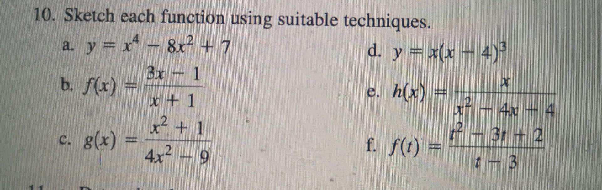 Solved . 10. Sketch each function using suitable techniques. | Chegg.com
