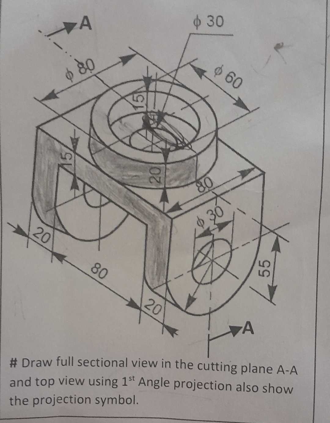 # Draw full sectional view in the cutting plane A-A | Chegg.com