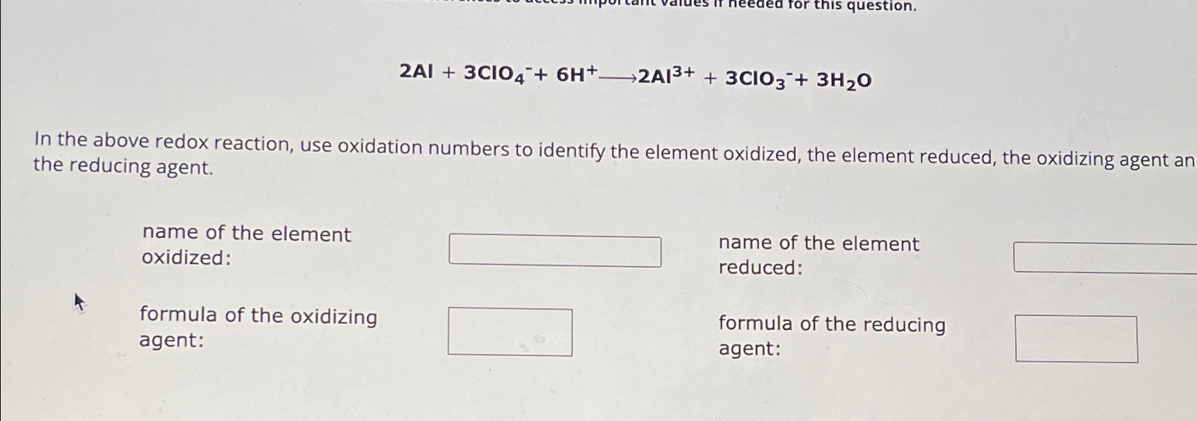 Solved 2Al+3ClO4-+6H+longrightarrow2Al3++3ClO3-+3H2OIn the | Chegg.com