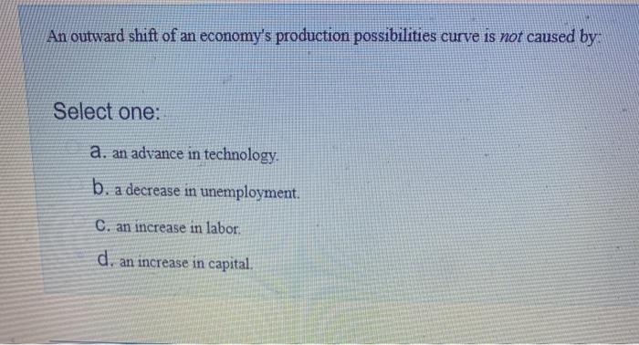 Solved An outward shift of an economy's production | Chegg.com