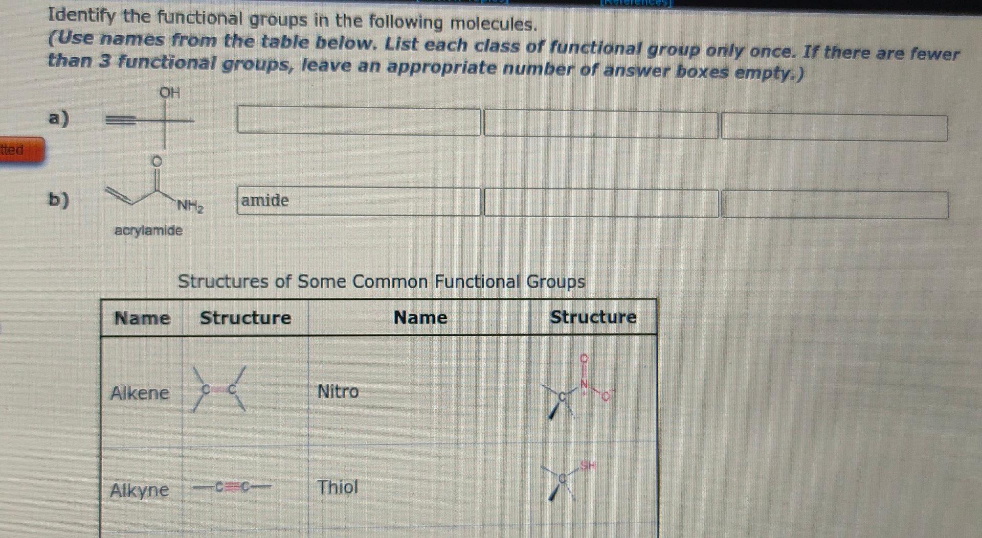 Solved Identify the functional groups in the following | Chegg.com