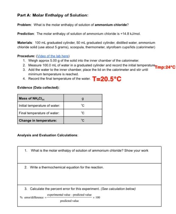 Solved Part A: Molar Enthalpy of Solution: Problem: What is | Chegg.com