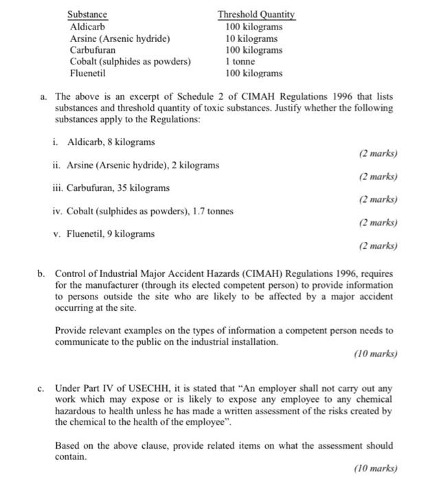 Solved a. The above is an excerpt of Schedule 2 of CIMAH | Chegg.com