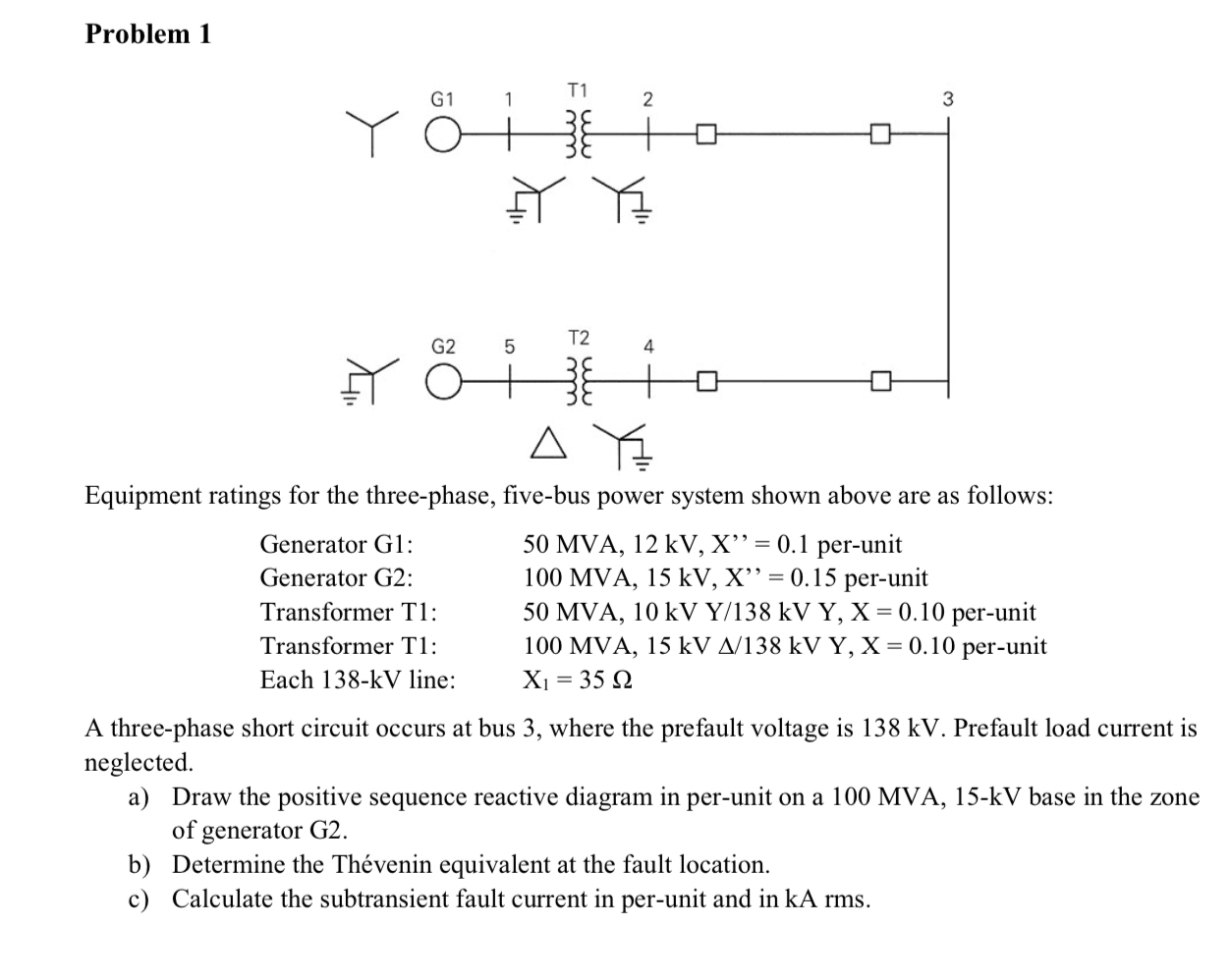 Solved Problem 1Equipment ratings for the three-phase, | Chegg.com