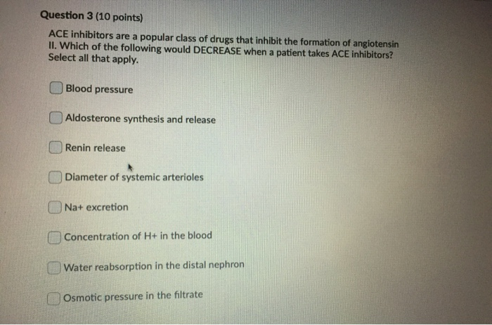 Solved Question 3 (10 points) ACE inhibitors are a popular | Chegg.com