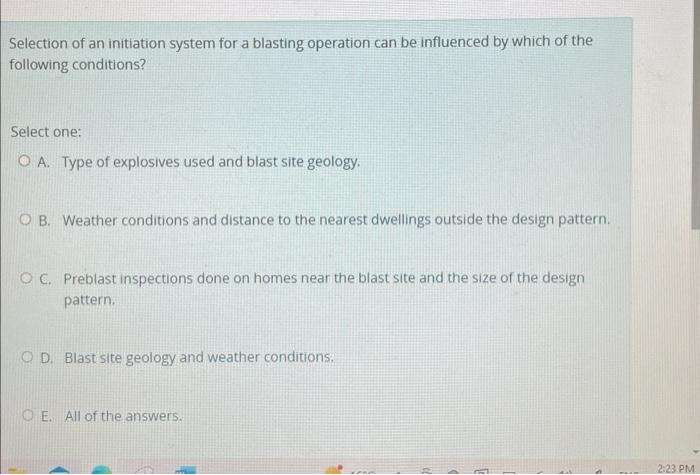 Selection of an initiation system for a blasting | Chegg.com