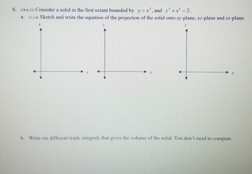 Solved 6. (18:6,12) Consider a solid in the first octant | Chegg.com