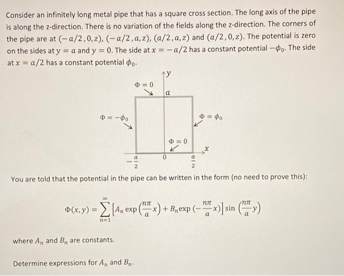 Solved Consider an infinitely long metal pipe that has a | Chegg.com