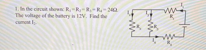 Solved 1. In the circuit shown: R1=R2=R3=R4=24Ω. The voltage | Chegg.com