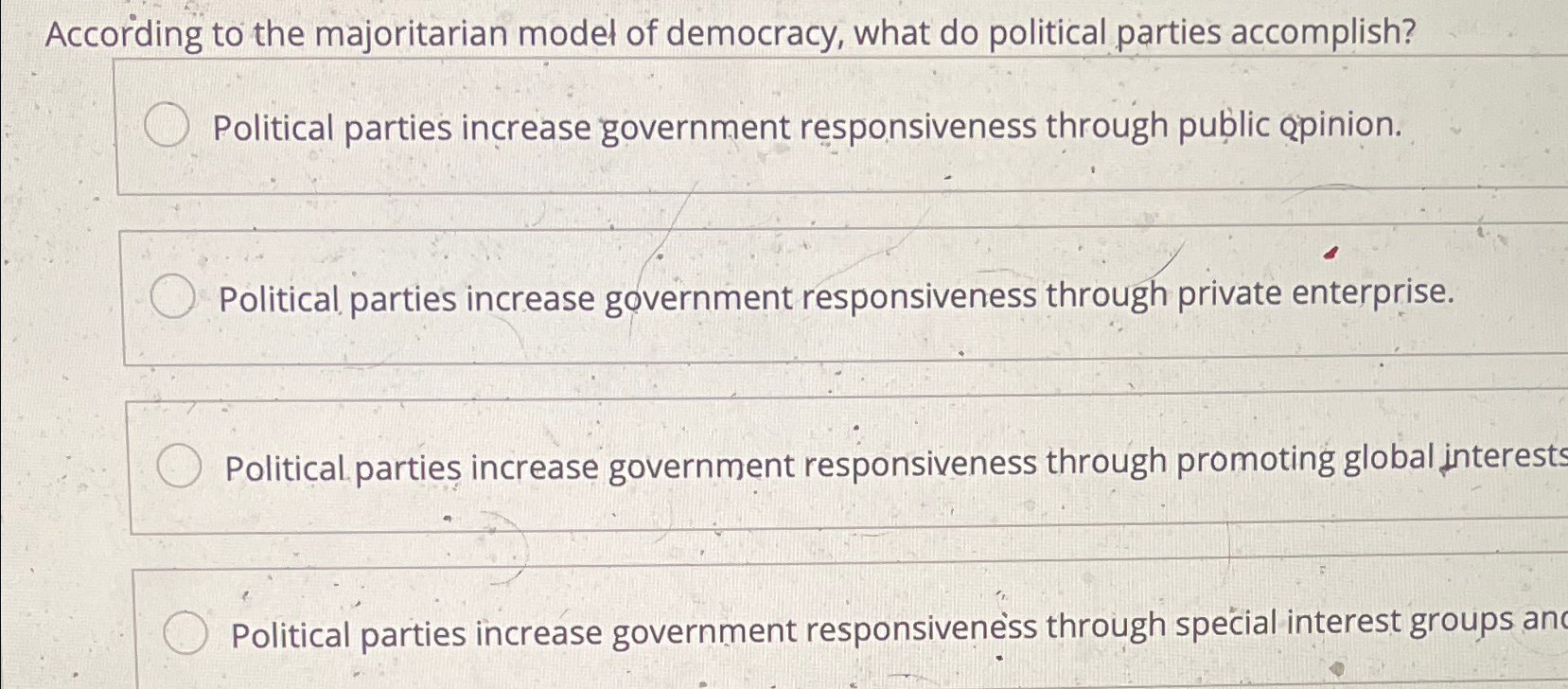Solved According to the majoritarian model of democracy, | Chegg.com