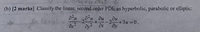 Solved (b) [2 ﻿marks] ﻿Classify the linear, second order PDE | Chegg.com