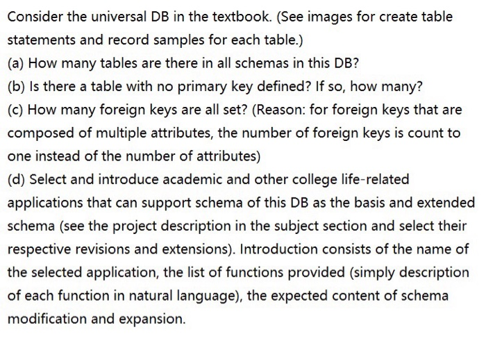 Solved cable.) Consider the universal DB in the textbook. | Chegg.com