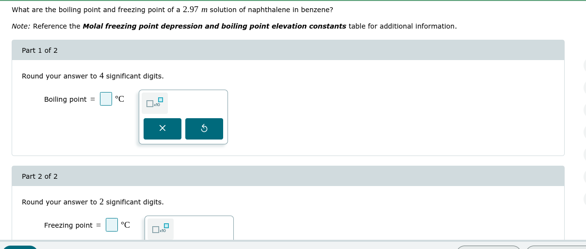 Solved What are the boiling point and freezing point of a | Chegg.com
