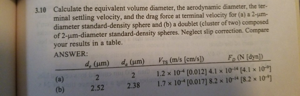 Solved 3.10 Calculate the equivalent volume diameter, the | Chegg.com
