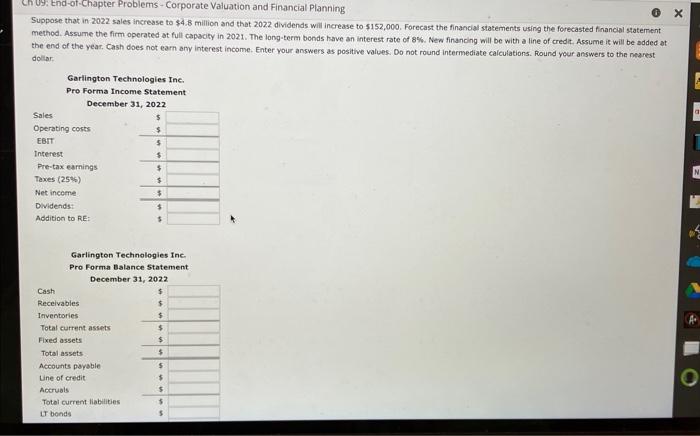 Solved Garlington Technologies Inci's 2021 financial | Chegg.com