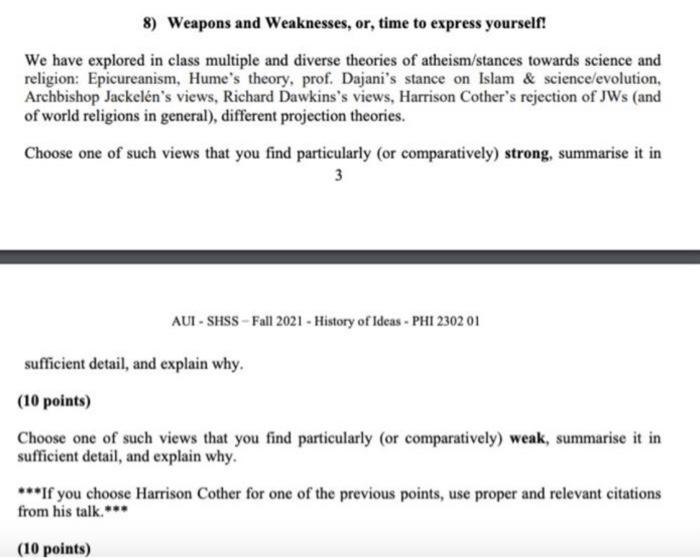 Solved 8) Weapons and Weaknesses, or, time to express | Chegg.com