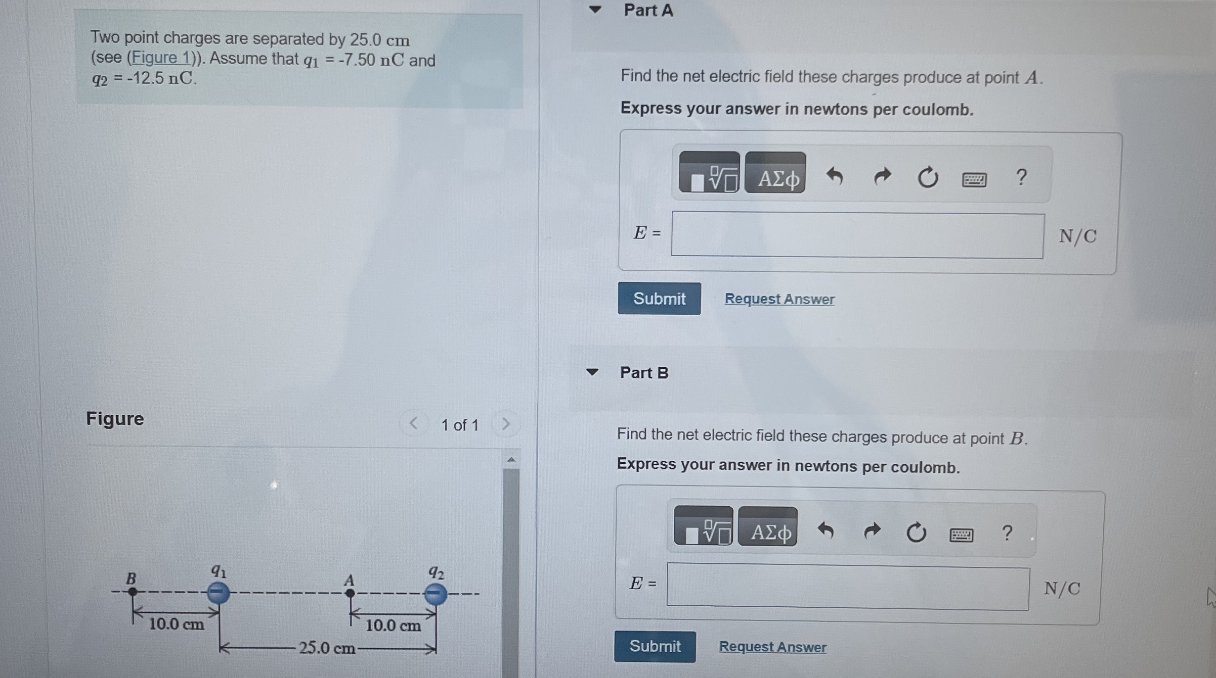 Solved Two point charges are separated by 25.0 ﻿cm (see | Chegg.com