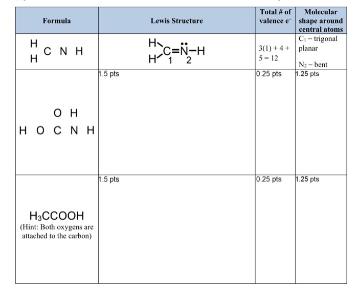 Solved Total # of valence e Formula Lewis Structure | Chegg.com