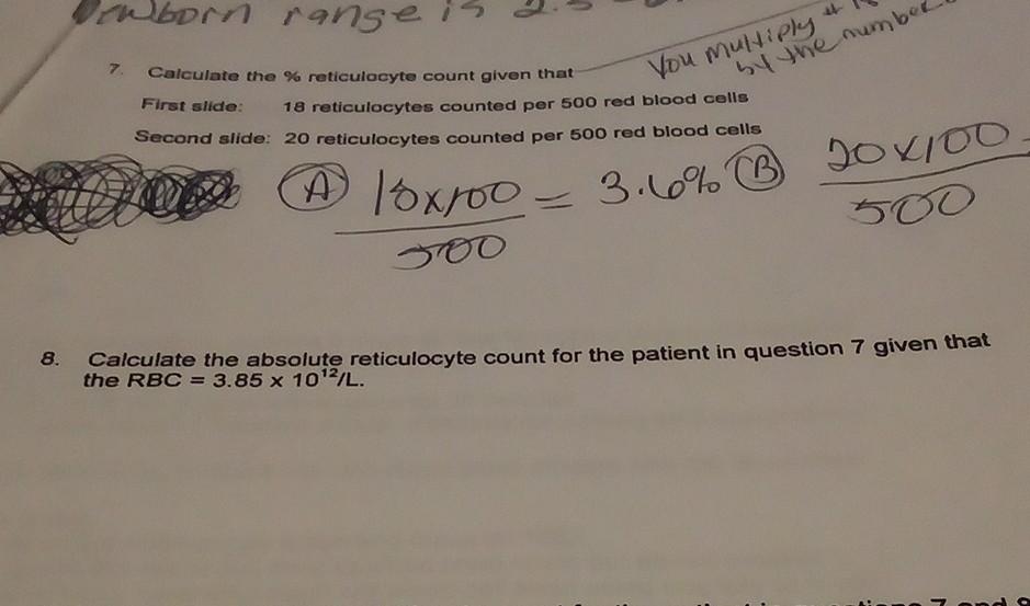 Solved calculate the absolute reticulocyte count for the | Chegg.com