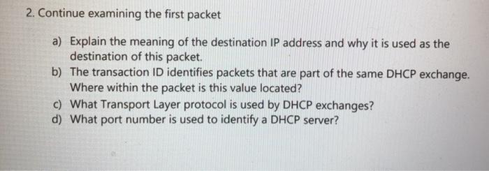 Solved DHCP Packet Analysis This exercise involves using | Chegg.com
