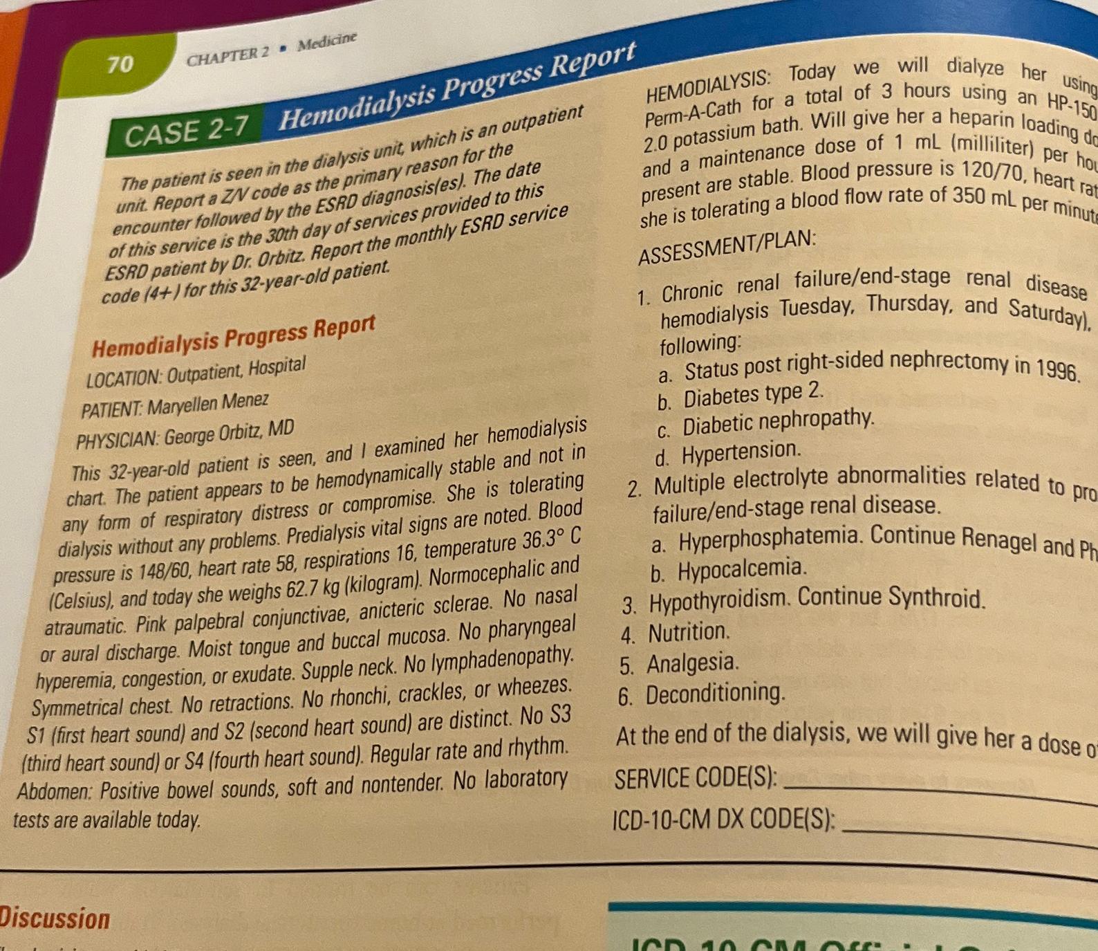 Solved CASE 2-7 ﻿Hemodialysis Progress ReportThe patient is | Chegg.com
