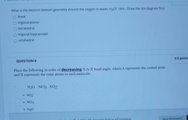 Solved What is the electron domain geometry around the | Chegg.com