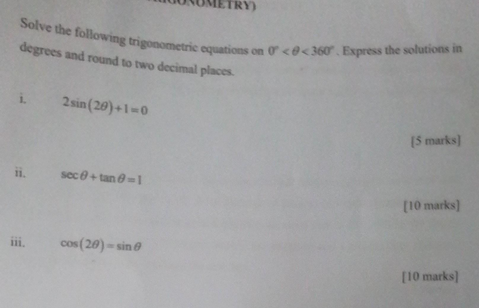 Solved Solve the following trigonometric equations on | Chegg.com