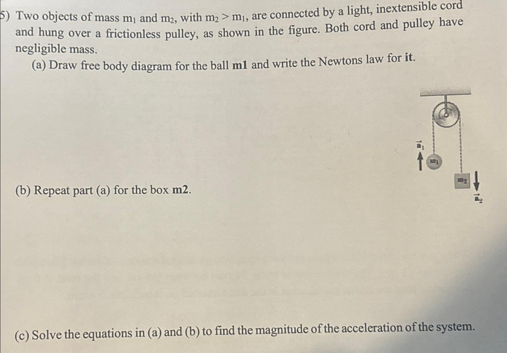 Solved Two objects of mass m1 ﻿and m2, ﻿with m2>m1, ﻿are | Chegg.com