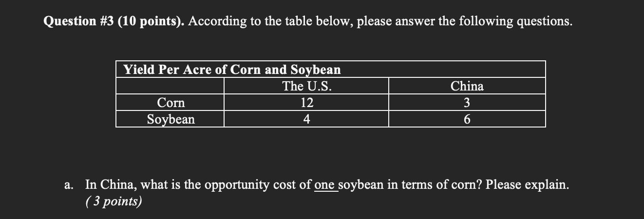 Solved Question \#3 (10 ﻿points). ﻿According to the table | Chegg.com