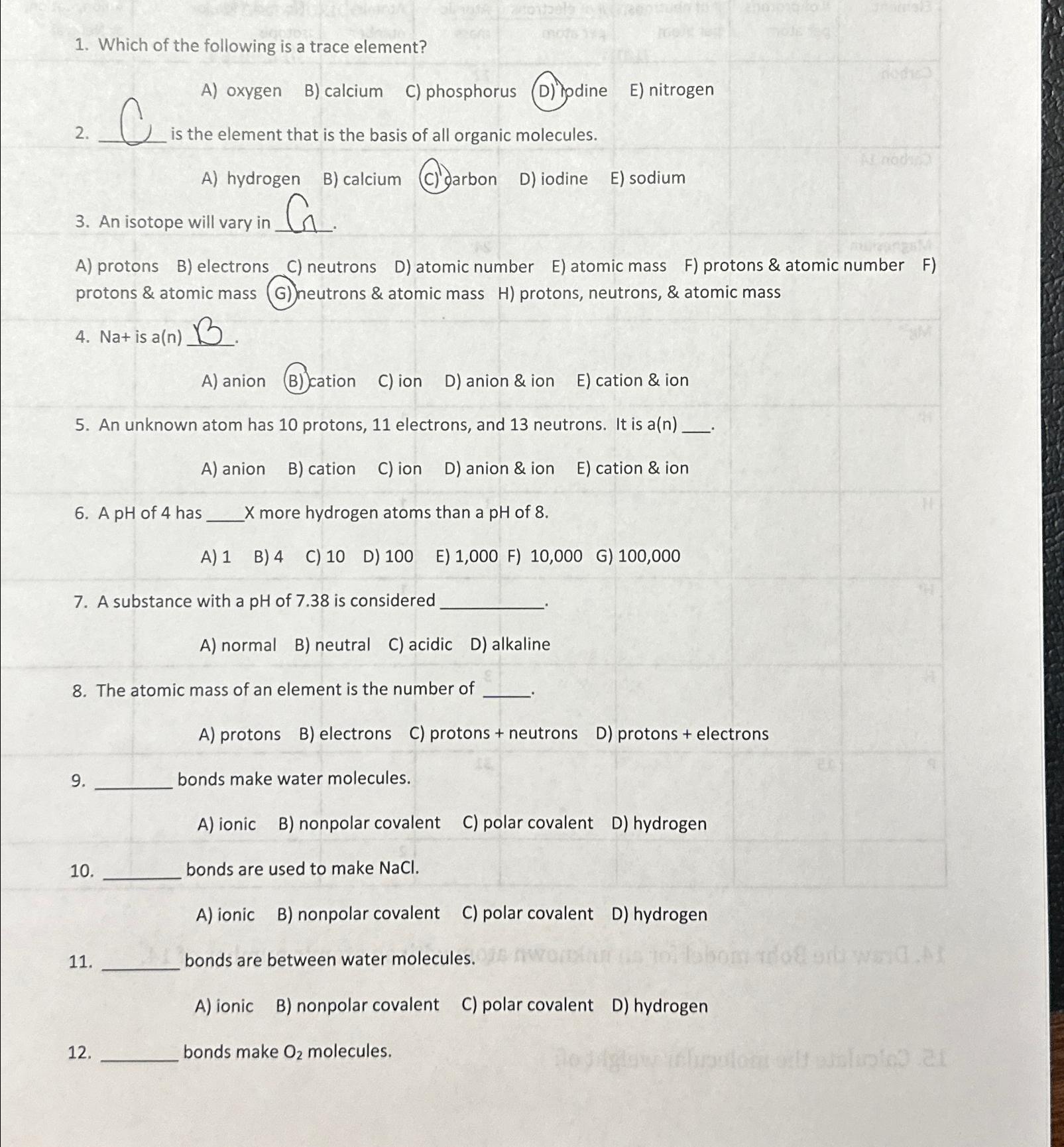 Solved Which of the following is a trace element?A) | Chegg.com